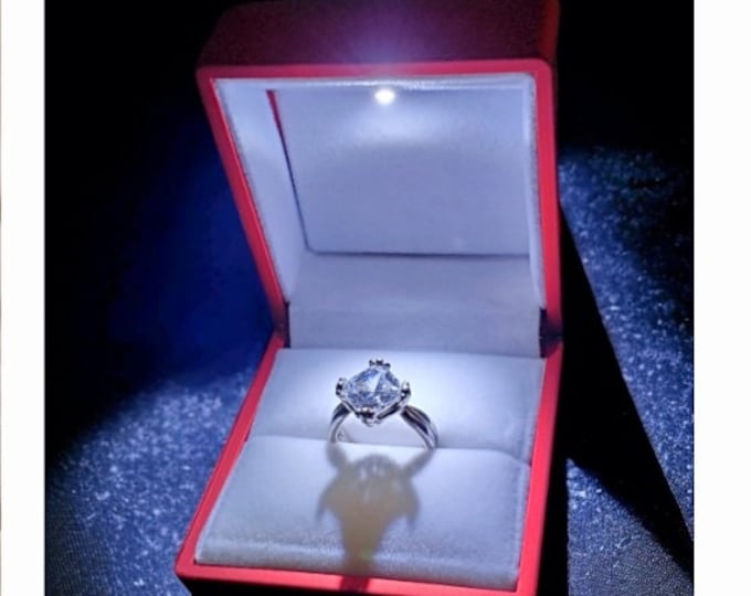 Red Piano Finish LED Lighted Ring Box Display Case FANCY Leather ...