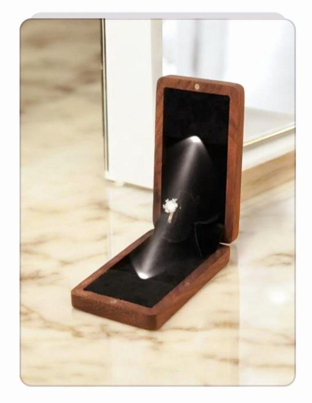 Slim Pocket Genuine Wood Dual LED Engagement Ring Proposal Box Bridal ...