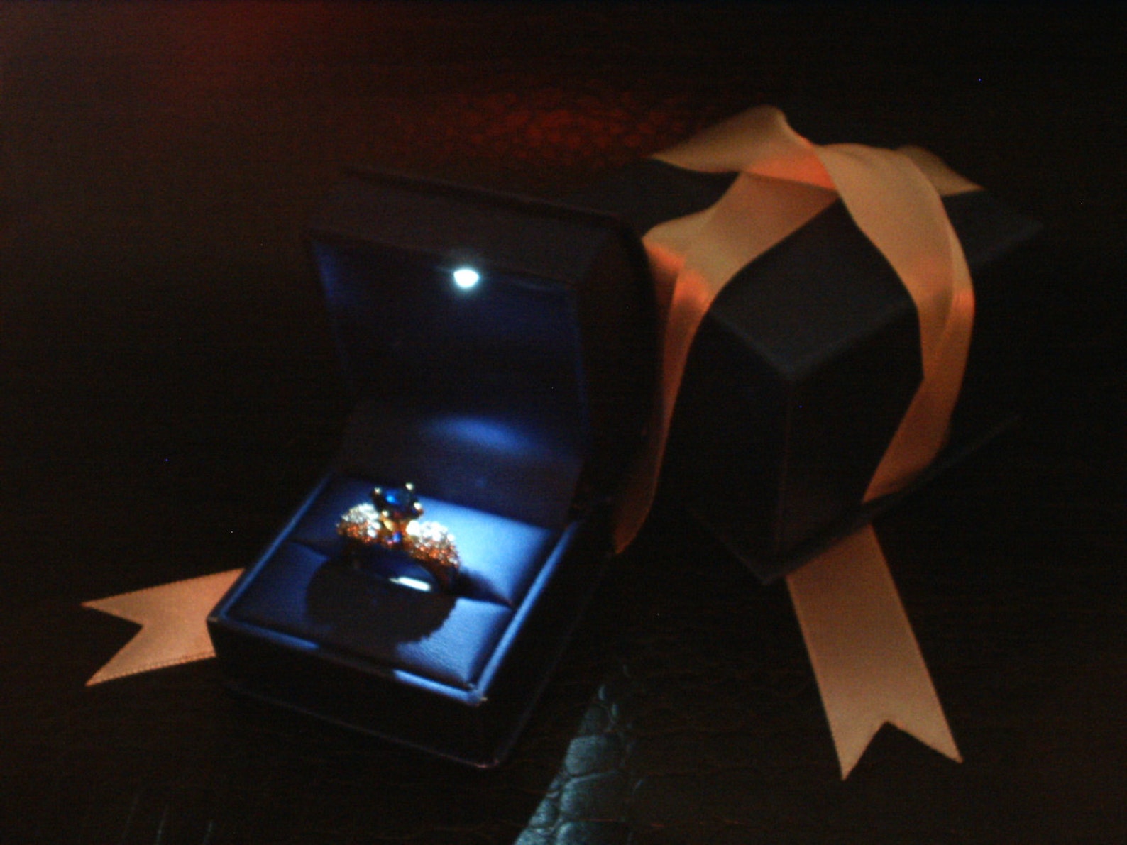 Fancy Blue LED Lighted Engagement Ring Box with Satin ribbon | Etsy