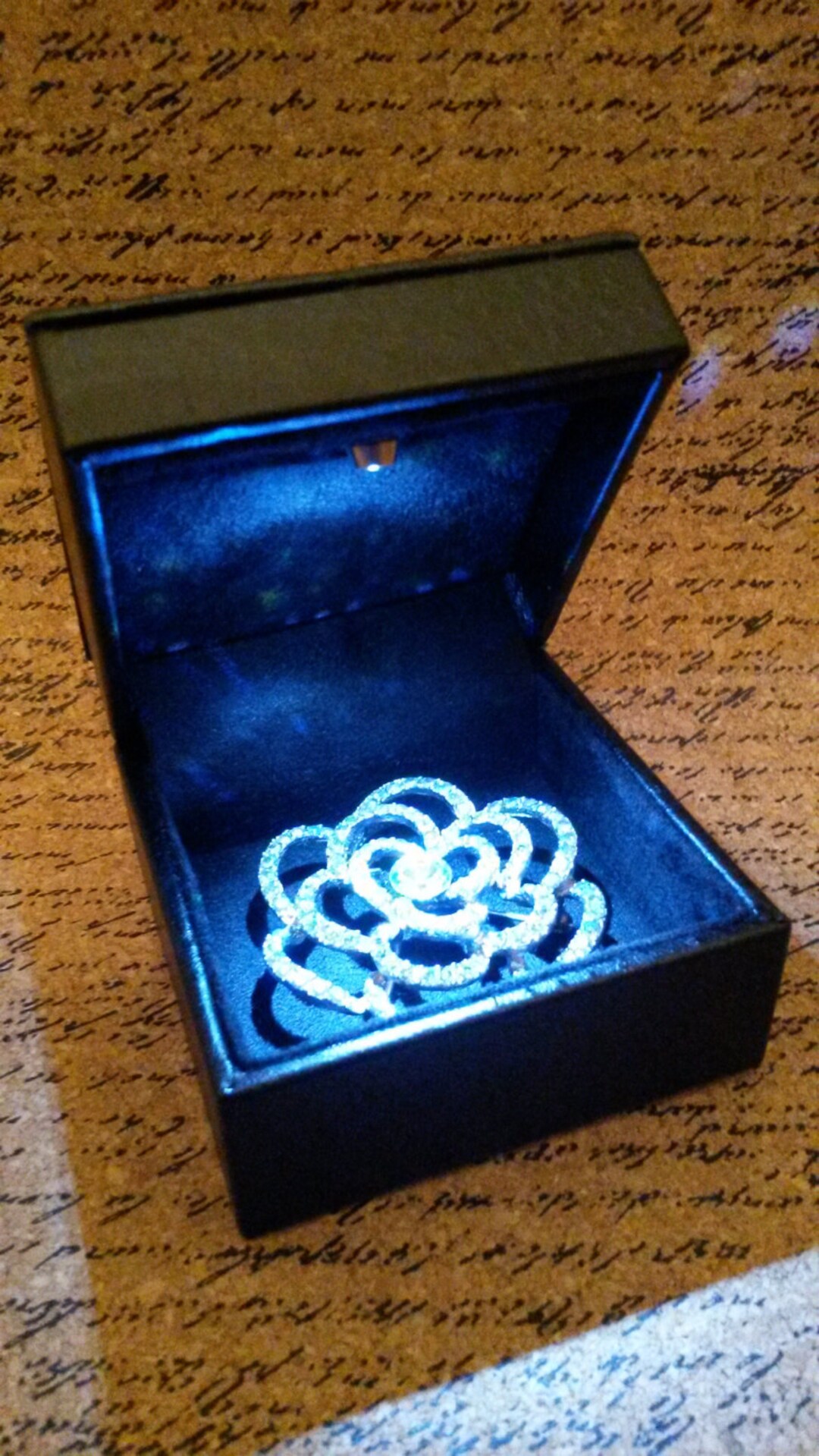 Fancy Black Italian Leather LED Lighted Brooch Pin Box Illuminated ...