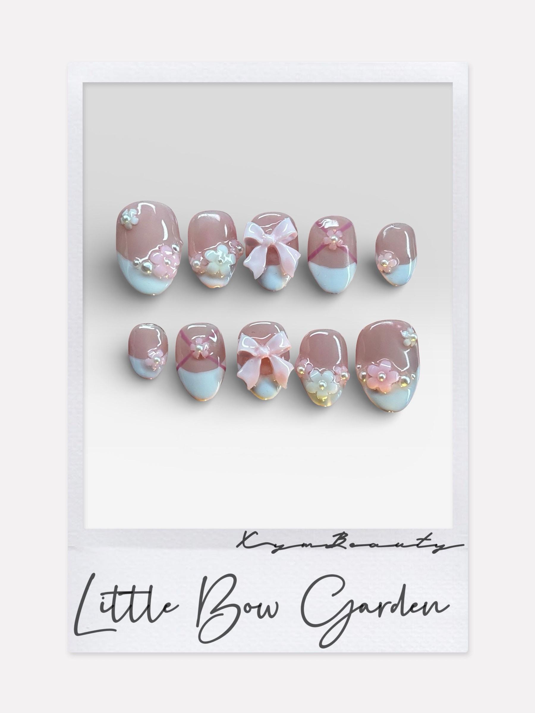 Little Bow Garden Press on Nails for Girls | Pink Floral Bow Nails ...