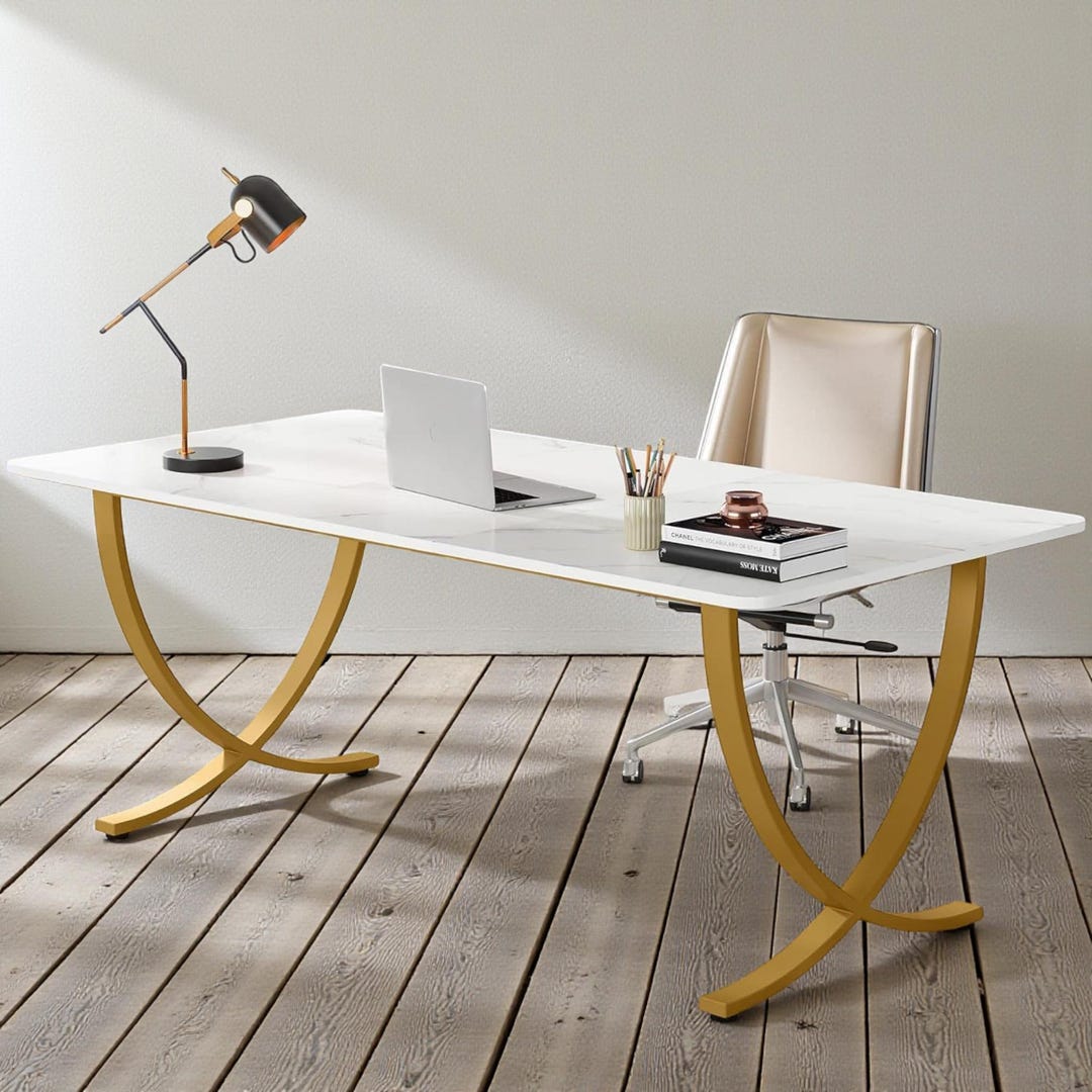 Large Executive Office Desk, Modern Conference Table 63 Inch, Faux ...