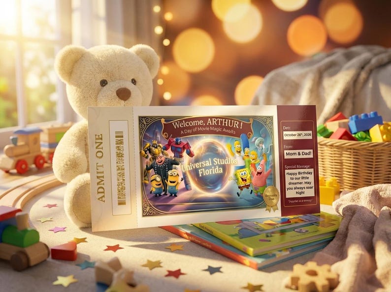 Universal Studios FL Ticket Surprise | Editable Canva Orlando Boarding ...