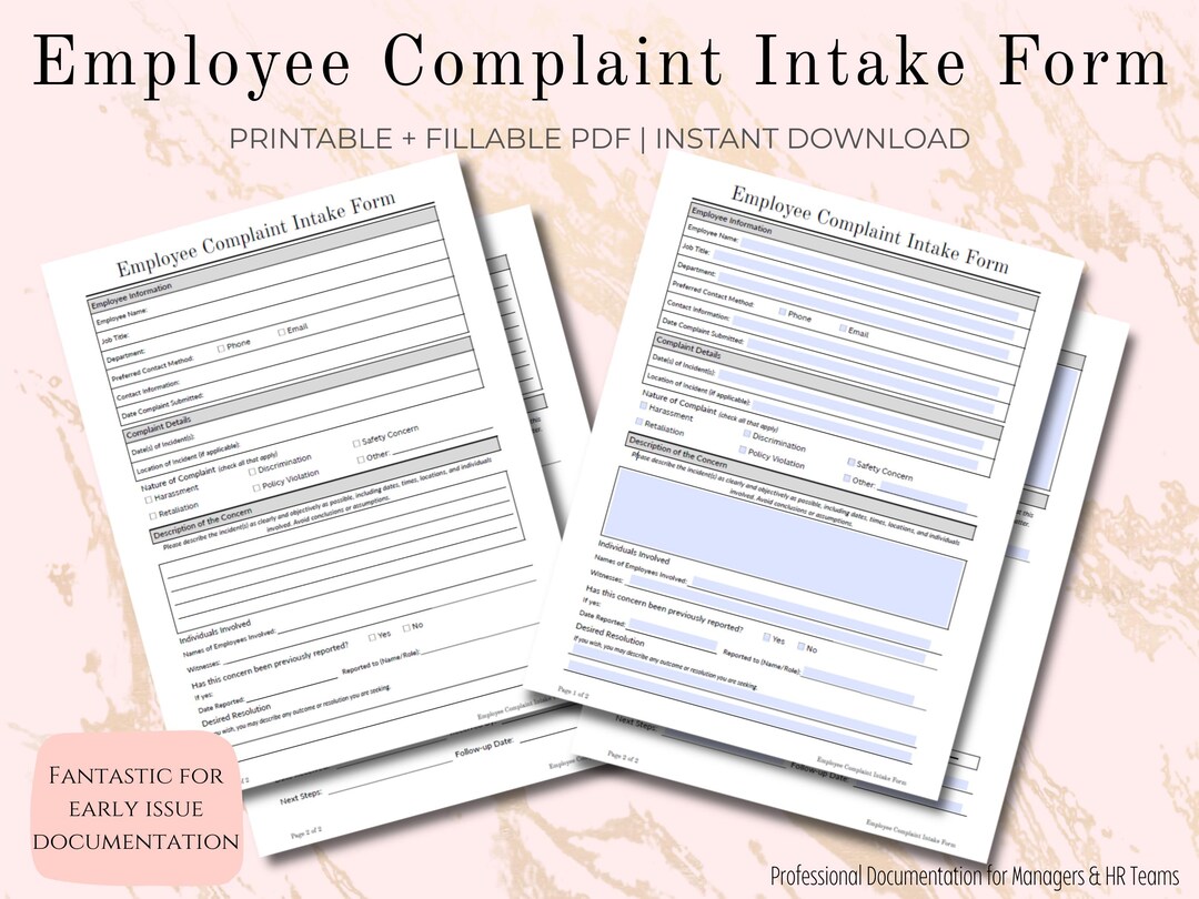 Employee Complaint Intake Form | Printable + Fillable PDF | HR ...