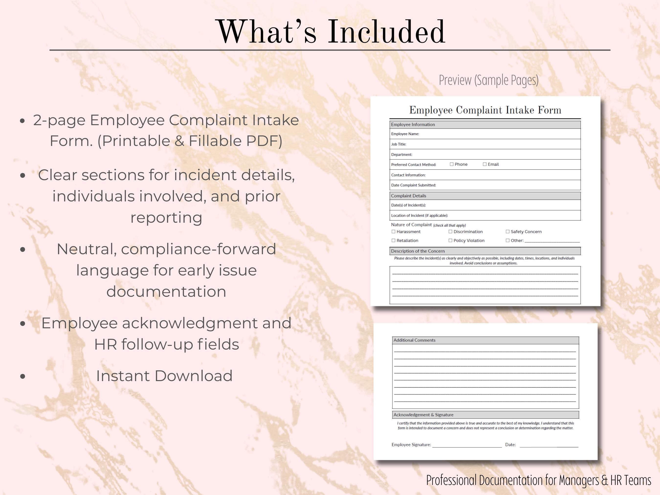 Employee Complaint Intake Form | Printable + Fillable PDF | HR ...