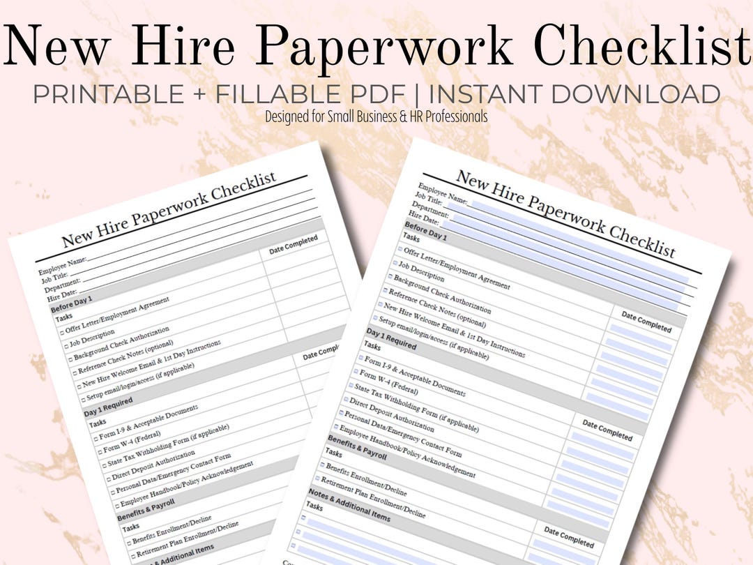 New Hire Paperwork Checklist | Fillable PDF + Printable | Employee ...
