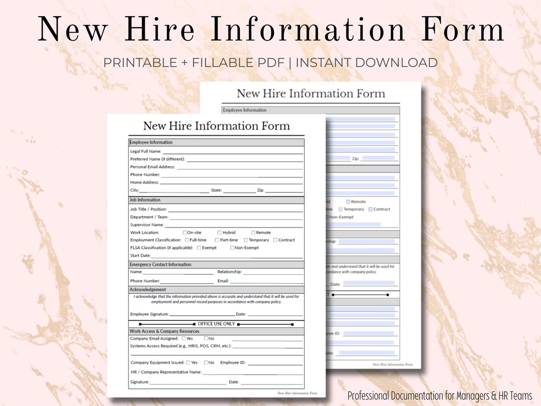New Hire Information Form | Employee Onboarding (fillable PDF) - Etsy
