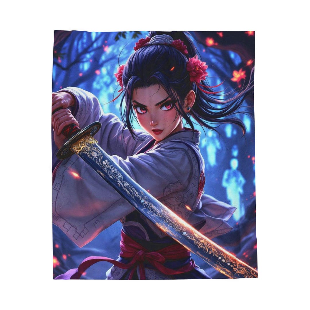 Female Samurai Warrior Velveteen Plush Blanket | Anime Sword Art Scene ...