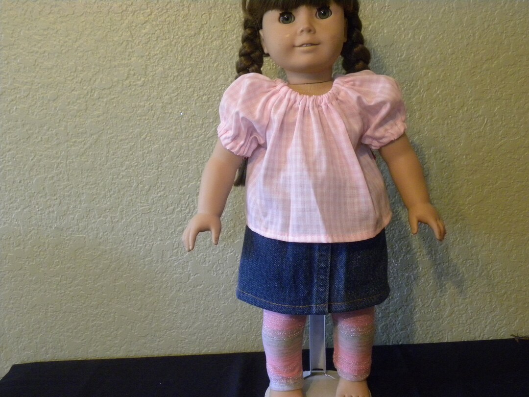Pink Peasant Blouse Denim Skirt and Stripe Leggings Created - Etsy