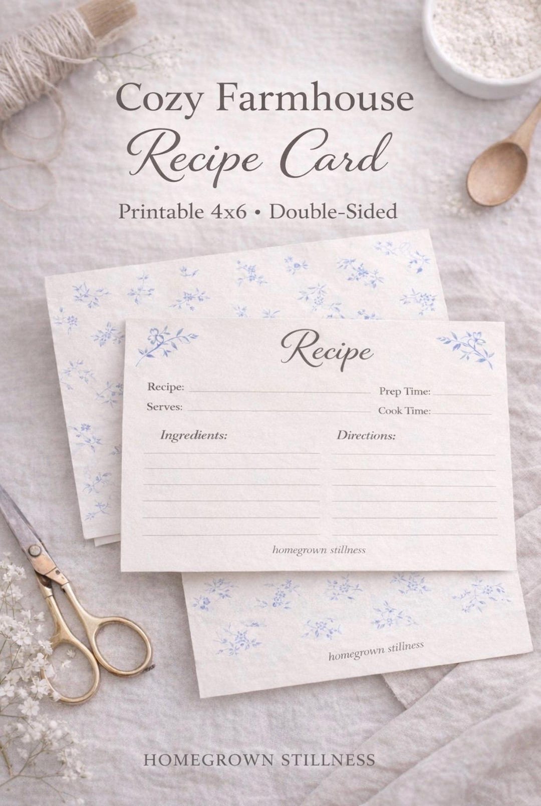 Printable Farmhouse Recipe Cards 4x6 | Vintage Floral Recipe Card ...