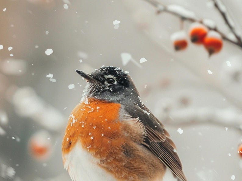 Winter Red Robin Wall Art Printable, Cozy Bird Decor, Neutral Nature ...