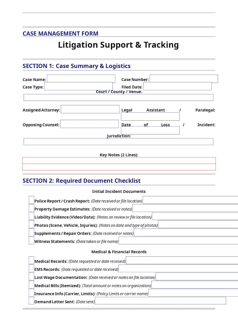 Litigation Case Management Template - Etsy