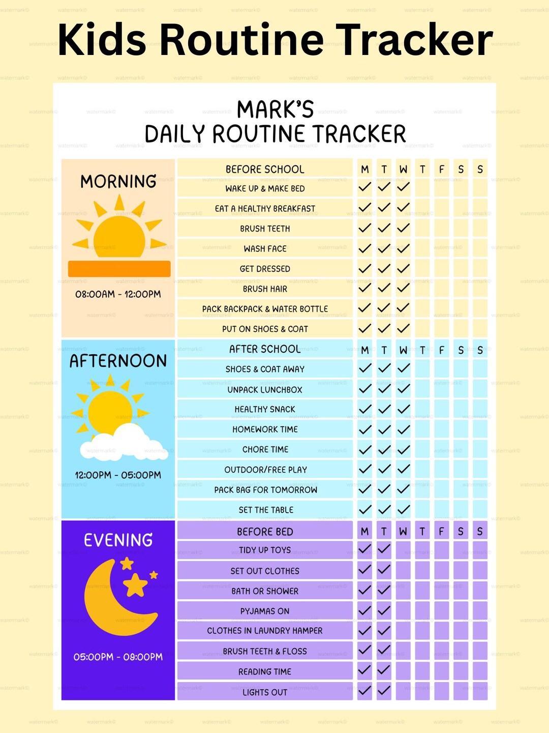 Kids Daily Routine Chart, Visual Schedule for Toddlers, Morning ...