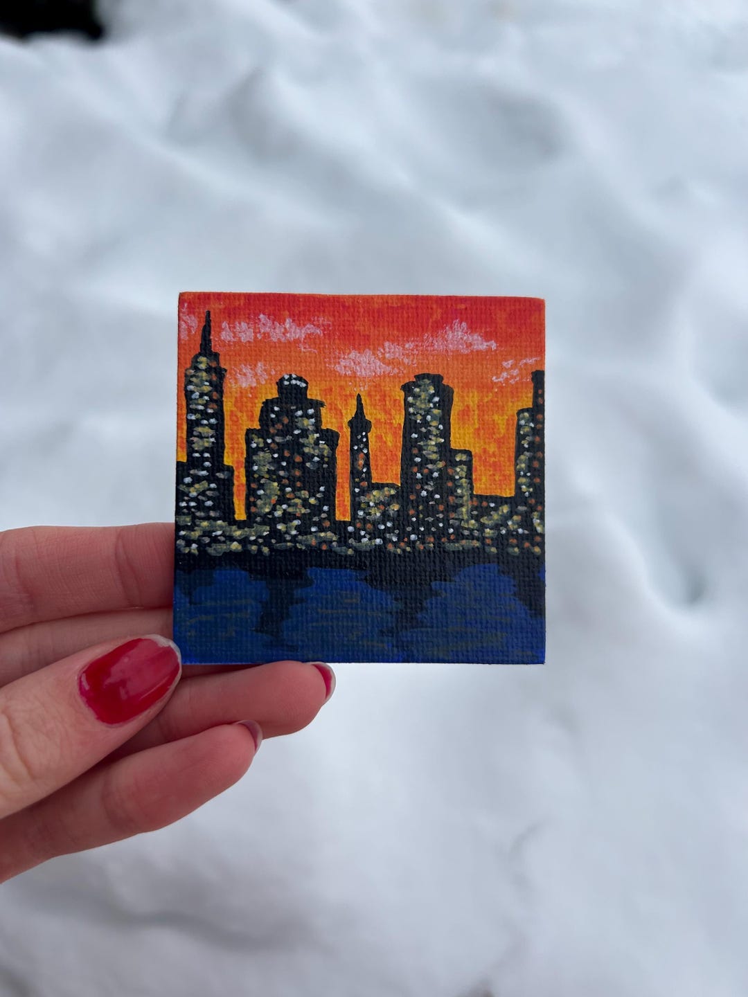 City Skyline, Milwaukee Landscape, Fridge Magnet Mini Painting Acrylic ...