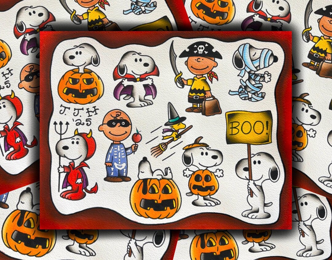 Snoopy Halloween Tattoo Flash Sheet *digital Copy* - Etsy