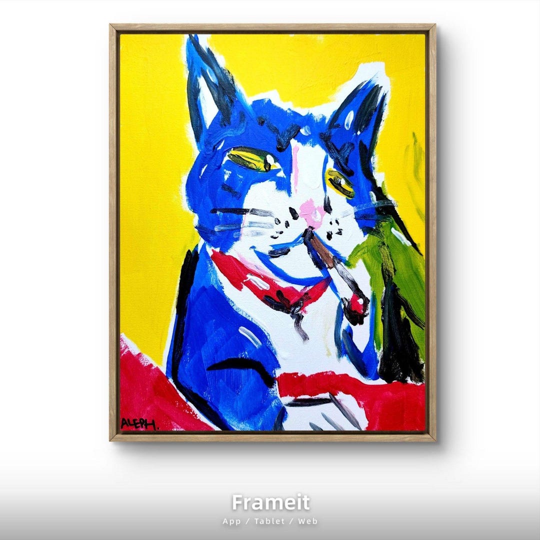 Aleph Original Art Cat Smoking 1 14x11 Contemporary Expressionist ...