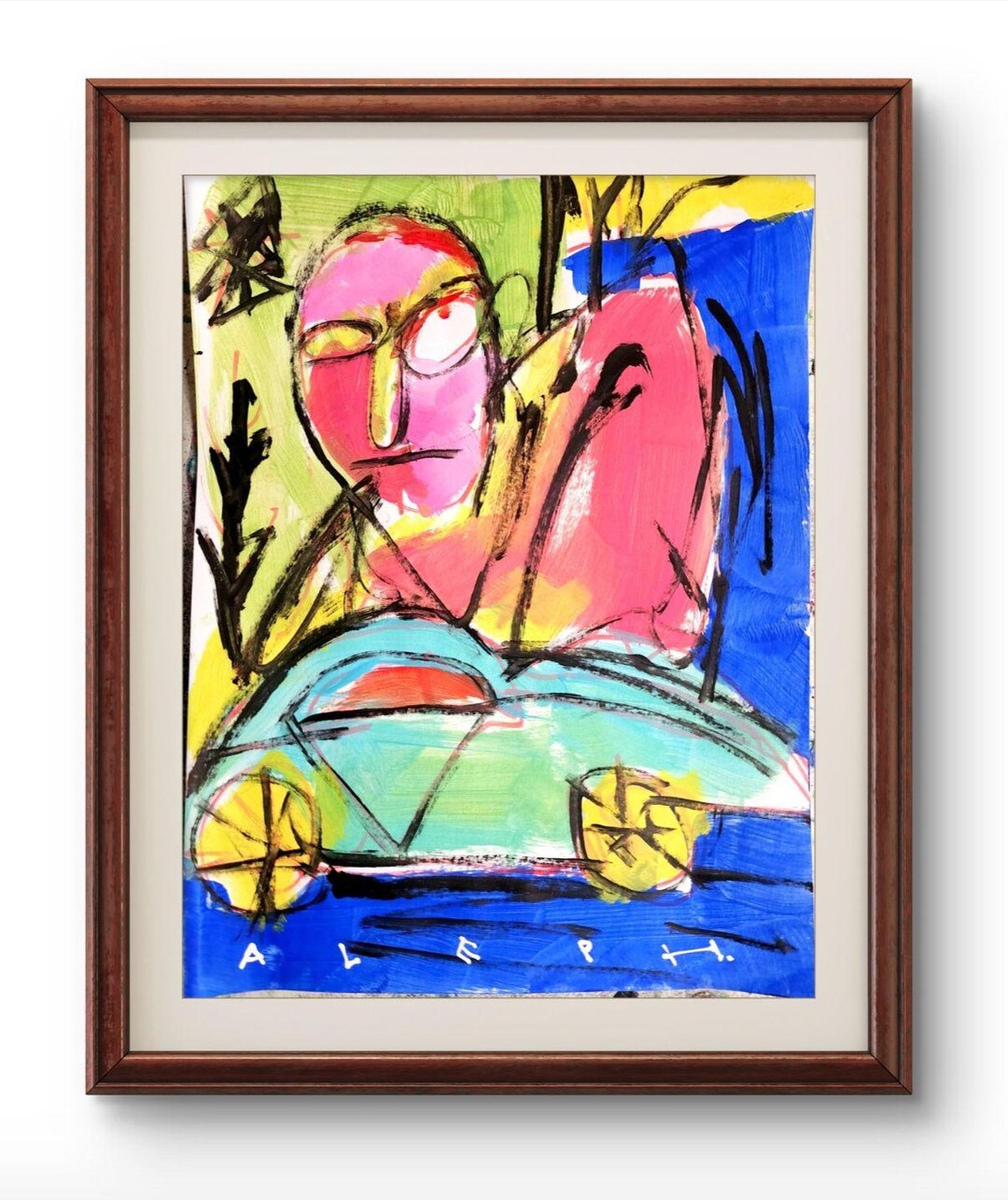 Aleph Original Art Man Car 14x11 Figurative Expressionist on Gallery ...