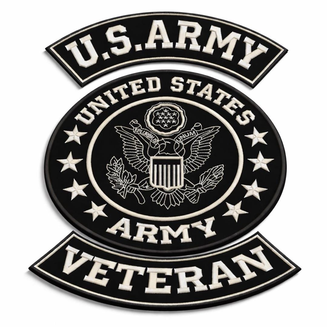 U.S. Army Veteran Large Back Patch Set Iron on Motorcycle Biker Vest ...