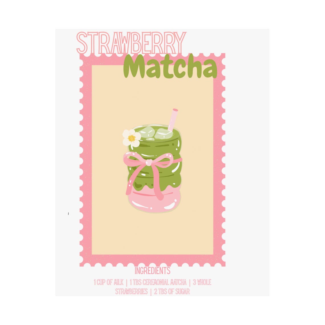 Strawberry Matcha Poster Matte Vertical Print | Kitchen Wall Art ...