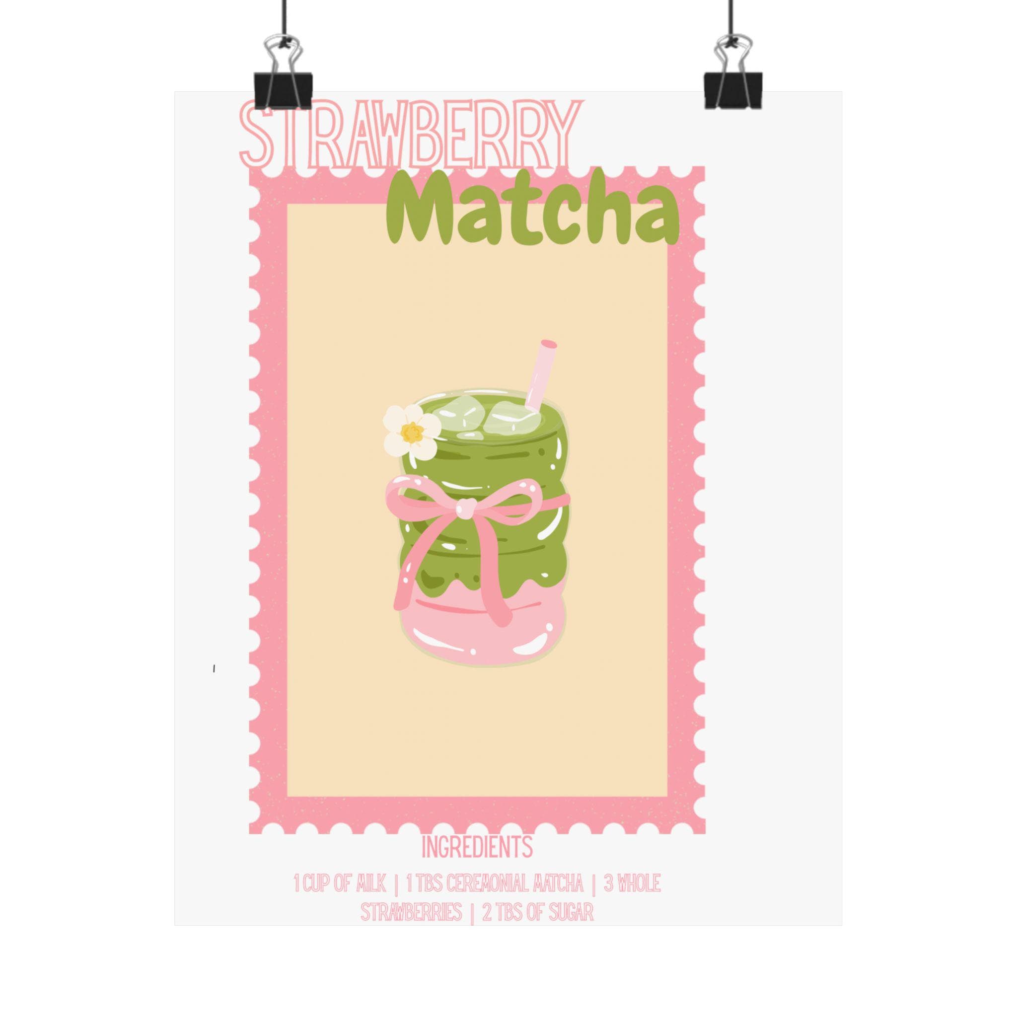 Strawberry Matcha Poster Matte Vertical Print | Kitchen Wall Art ...