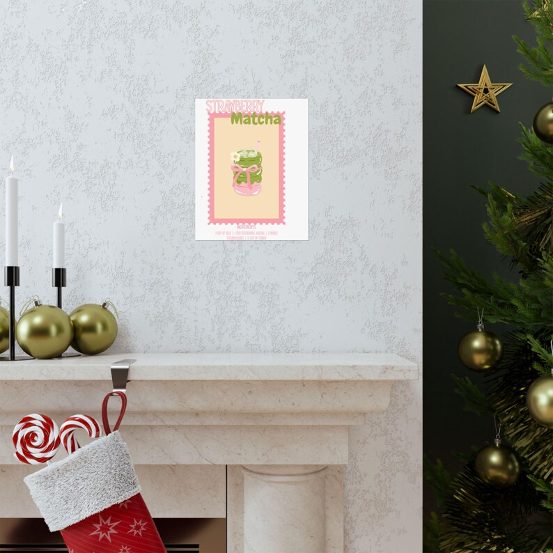 Strawberry Matcha Poster Matte Vertical Print | Kitchen Wall Art ...