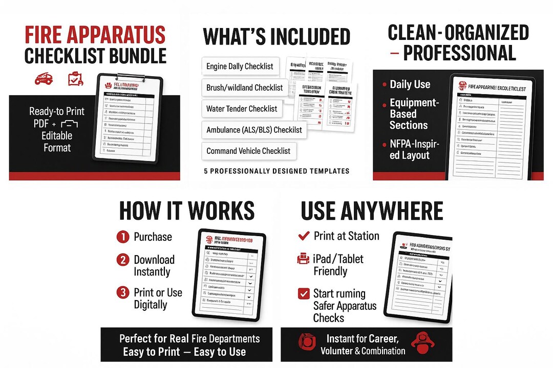 Fire Department Apparatus Checklists | Engine, Brush, Tender, Ambulance ...