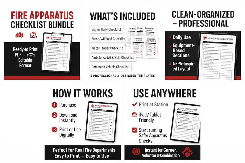 Fire Department Apparatus Checklists | Engine, Brush, Tender, Ambulance ...