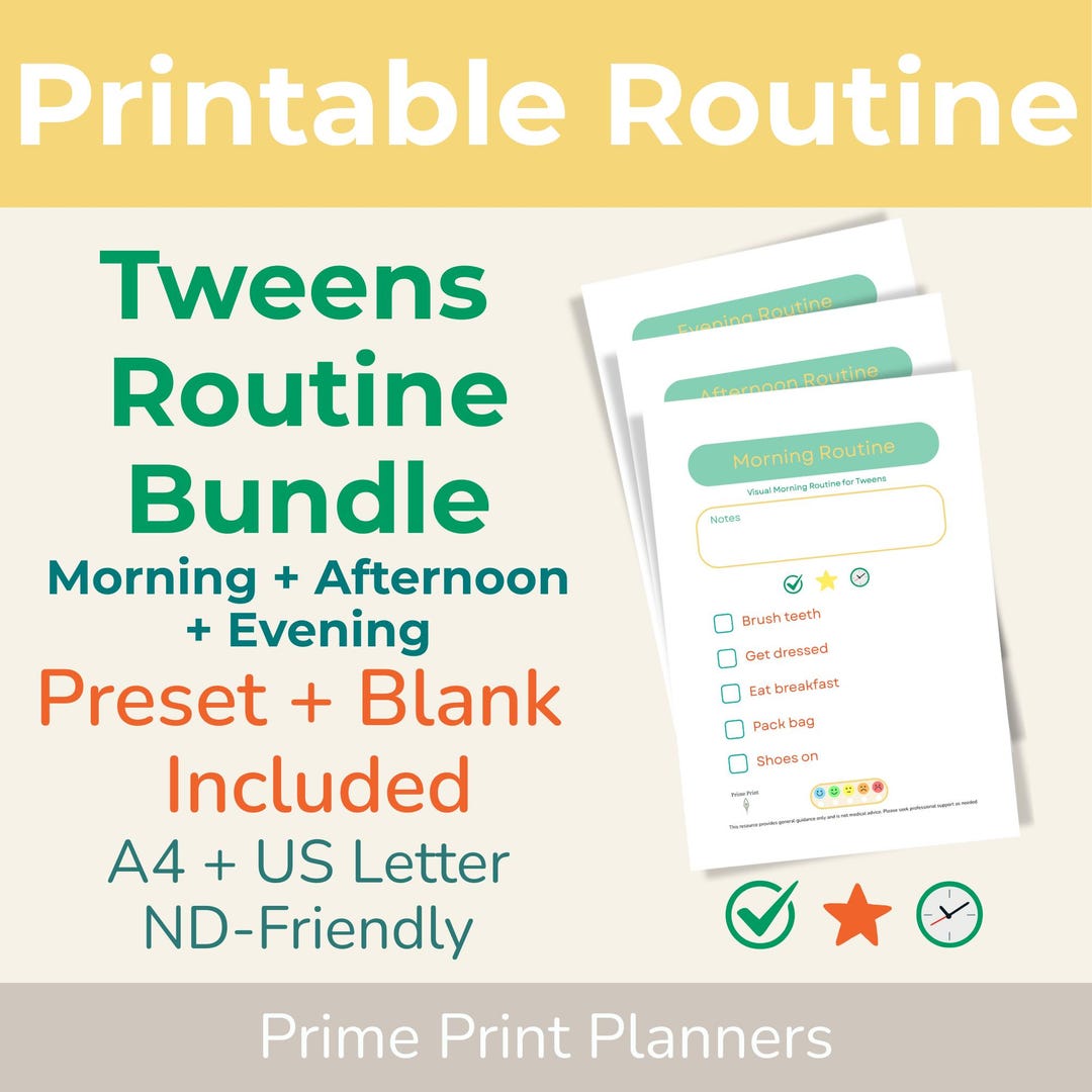 Tweens Routine Bundle | Morning + After School + Bedtime Visual ...