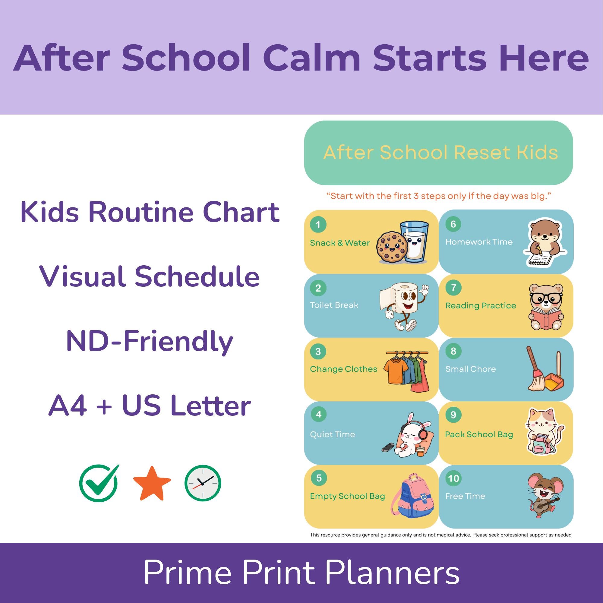 Kids After School Routine Chart Printable | Visual Schedule | ADHD ...