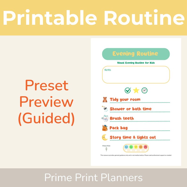 Kids Evening Routine Chart Printable | Bedtime Visual Schedule ...