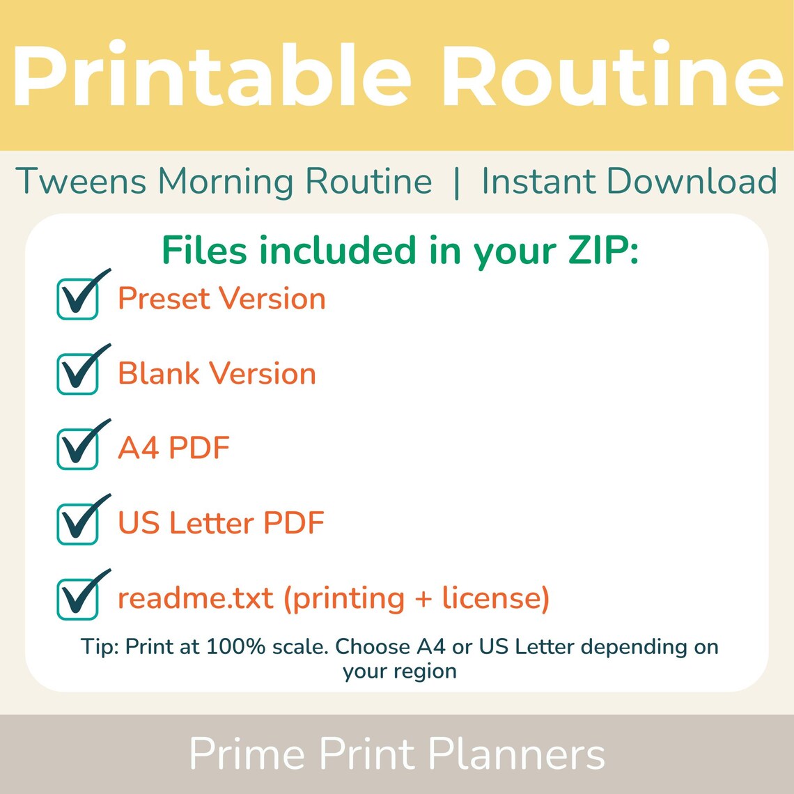 Tweens Morning Routine Chart Printable | Visual Schedule Checklist ...