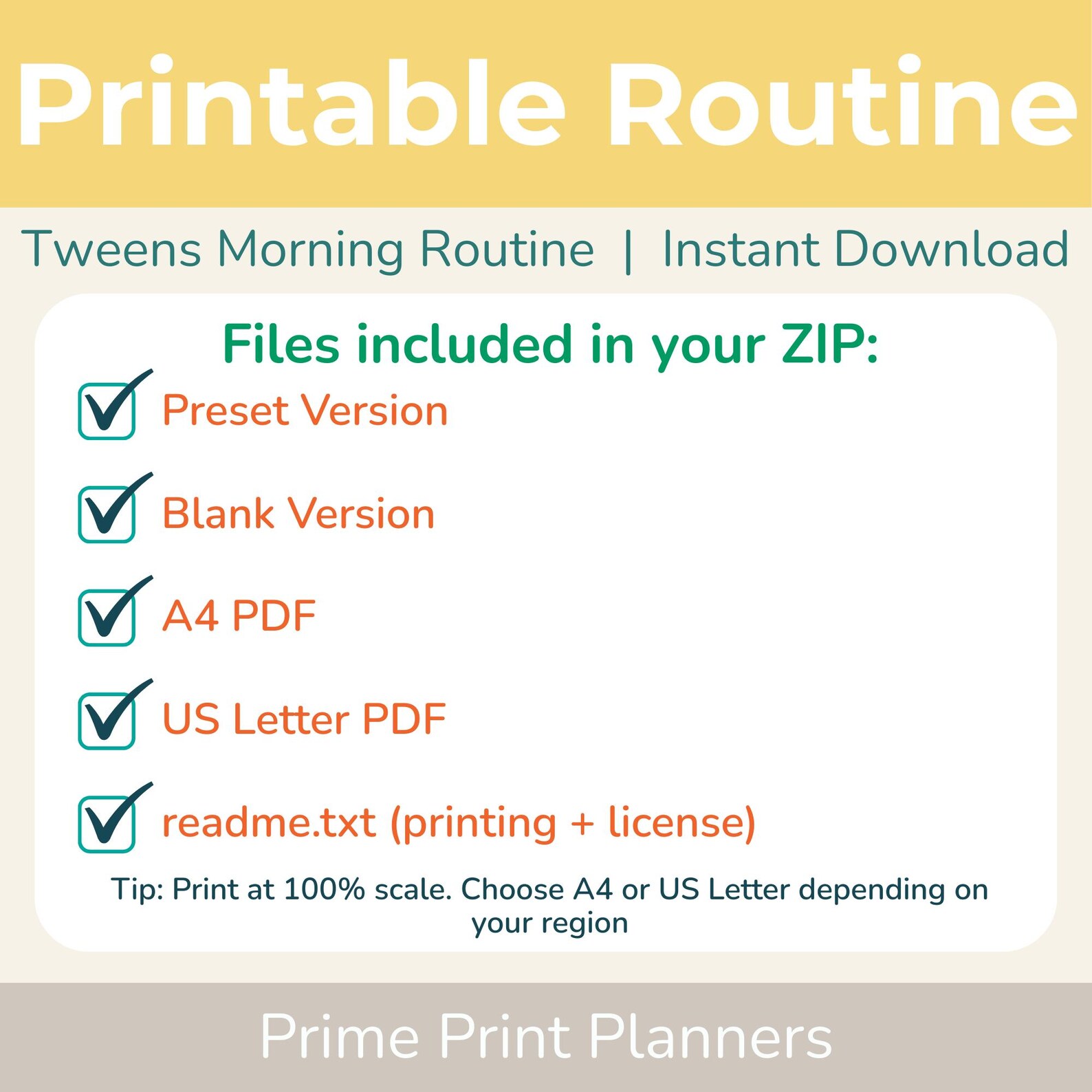 Tweens Morning Routine Chart Printable | Visual Schedule Checklist ...