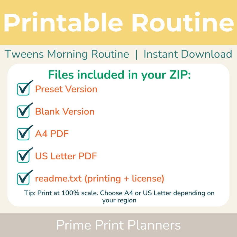 Tweens Morning Routine Chart Printable | Morning Visual Schedule ...