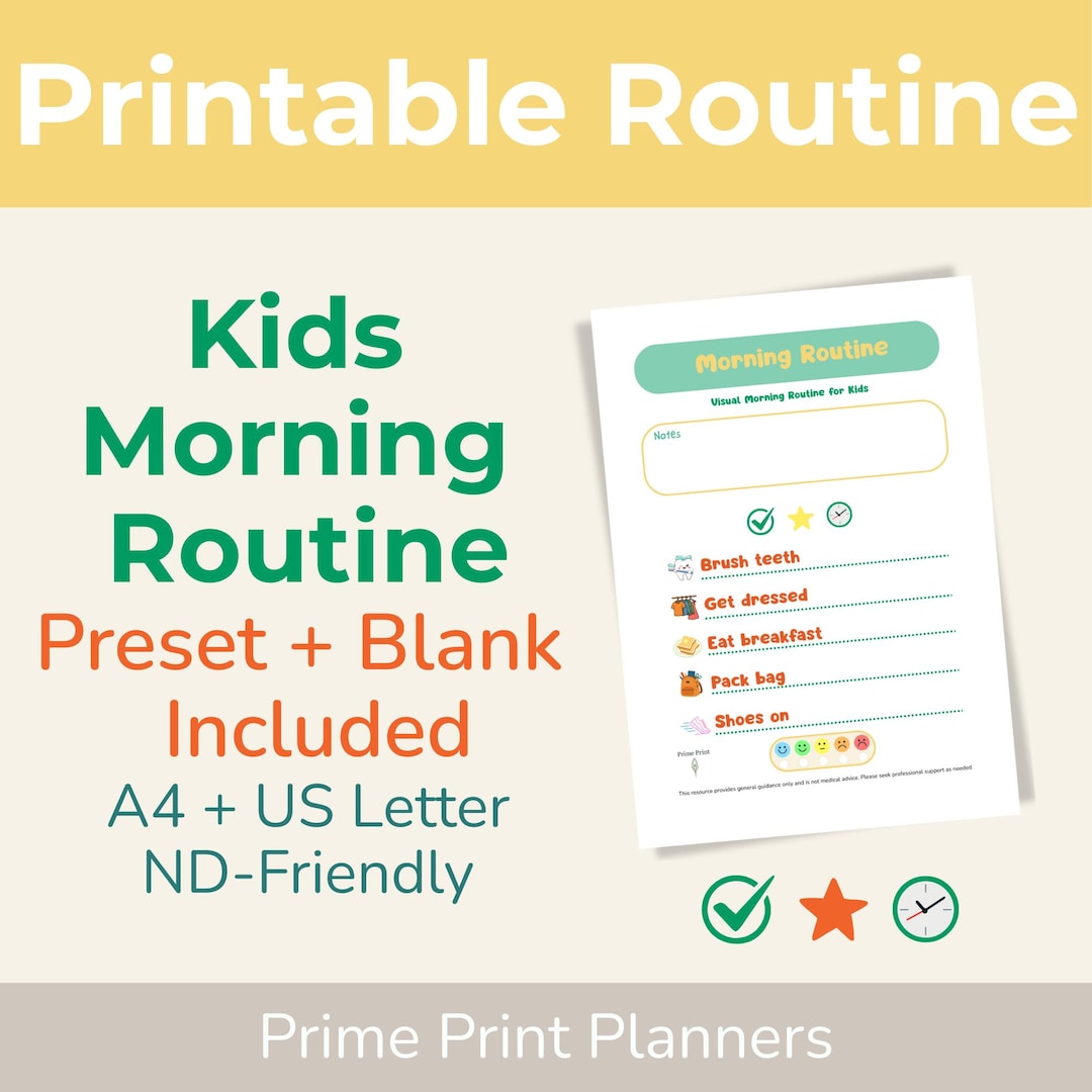 Kids Morning Routine Chart Printable | Visual Schedule Checklist ...