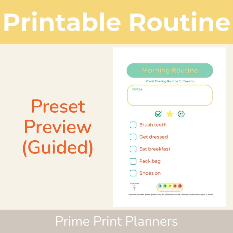Tweens Morning Routine Chart Printable | Morning Visual Schedule ...