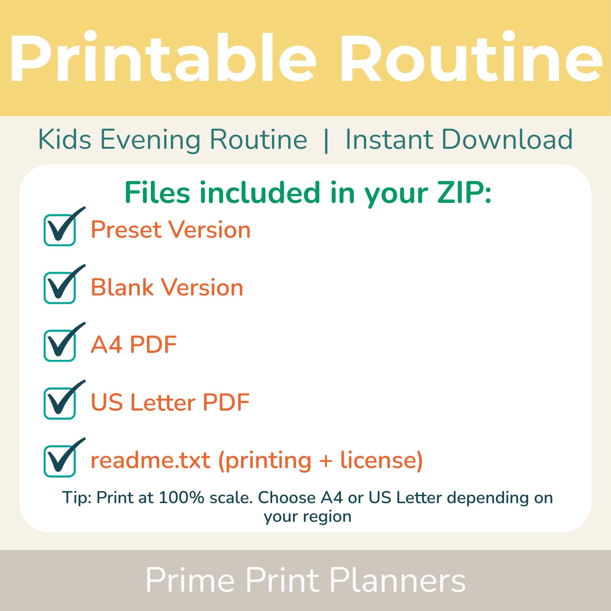 Kids Evening Routine Chart Printable | Bedtime Visual Schedule ...