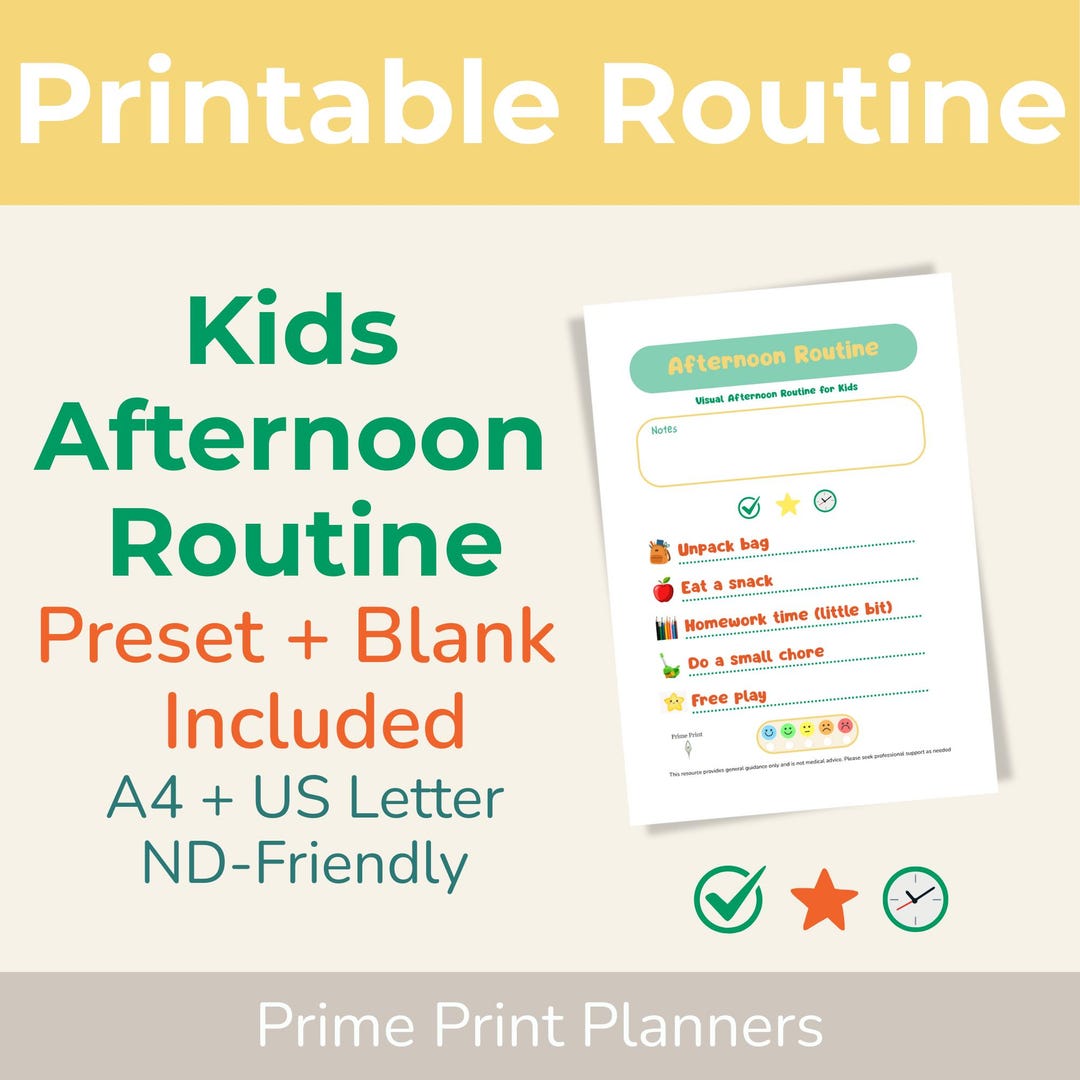 Kids Afternoon Routine Chart Printable | After School Visual Schedule ...