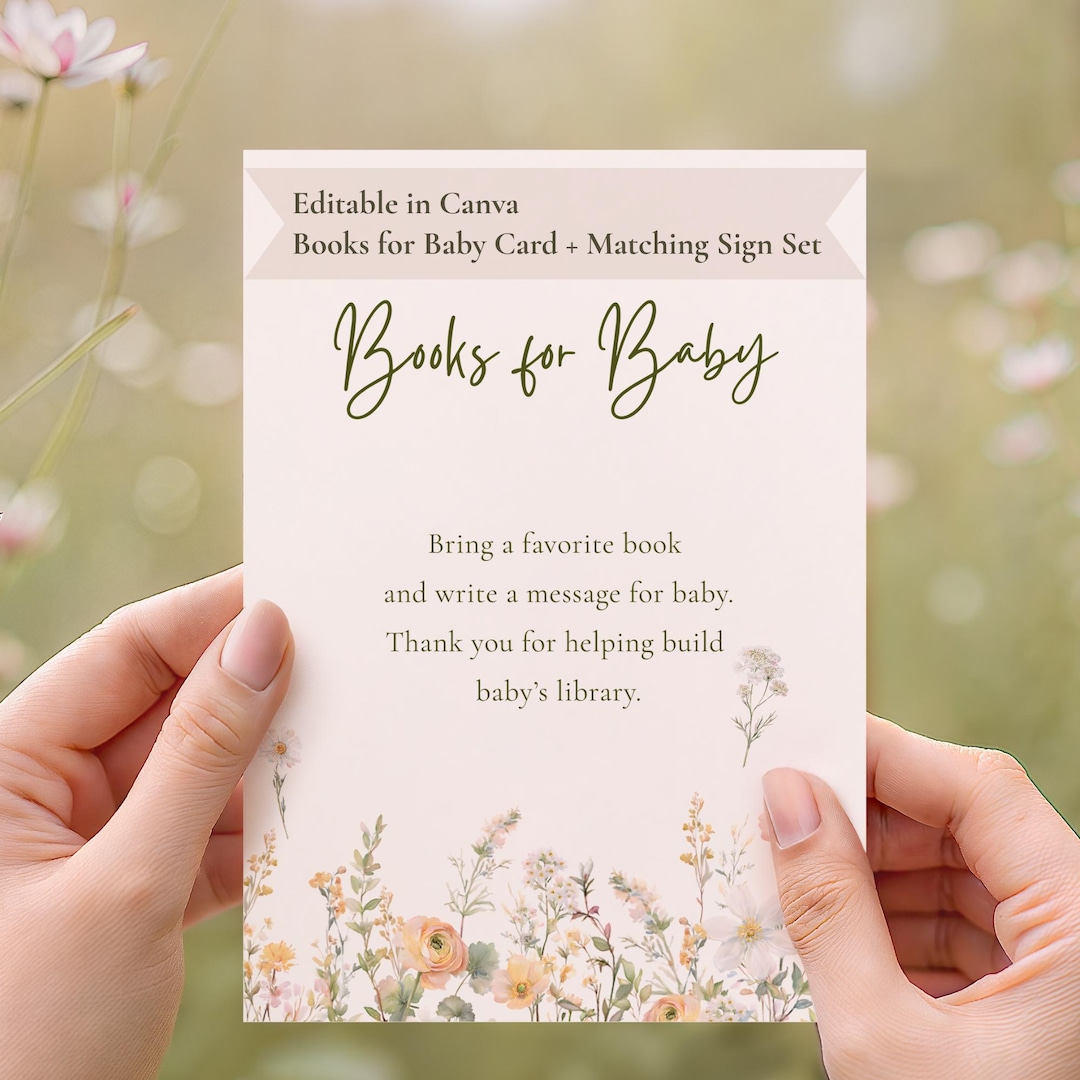 Wildflower Books for Baby Card, Editable Canva Template, Boho Floral ...