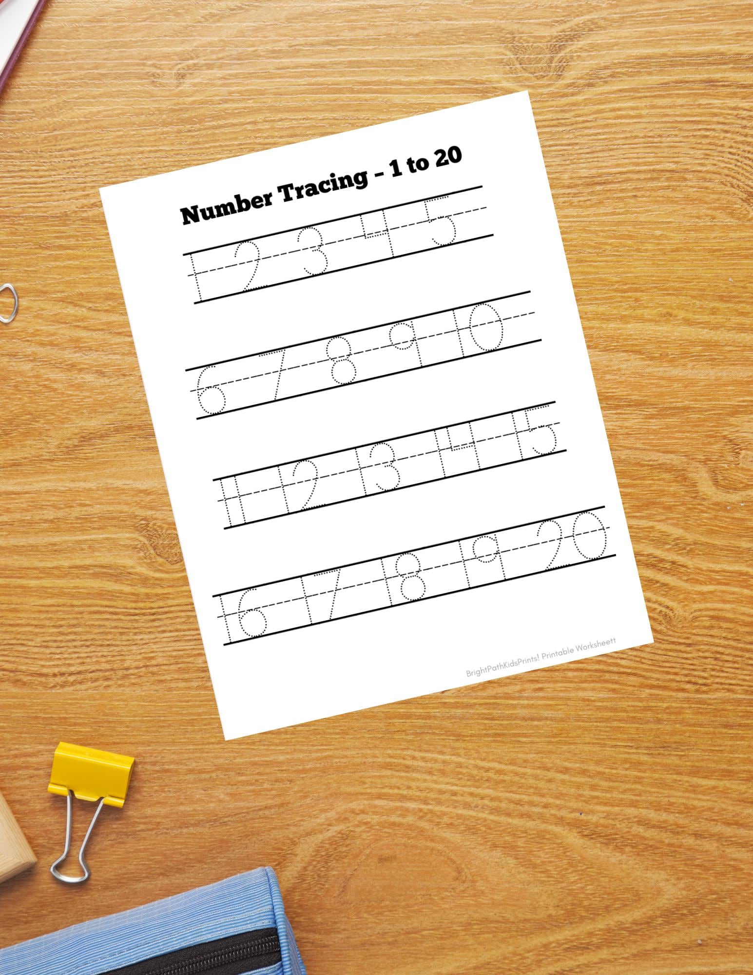 Number Tracing 1–20 Worksheet | Preschool & Kindergarten Number Writing ...