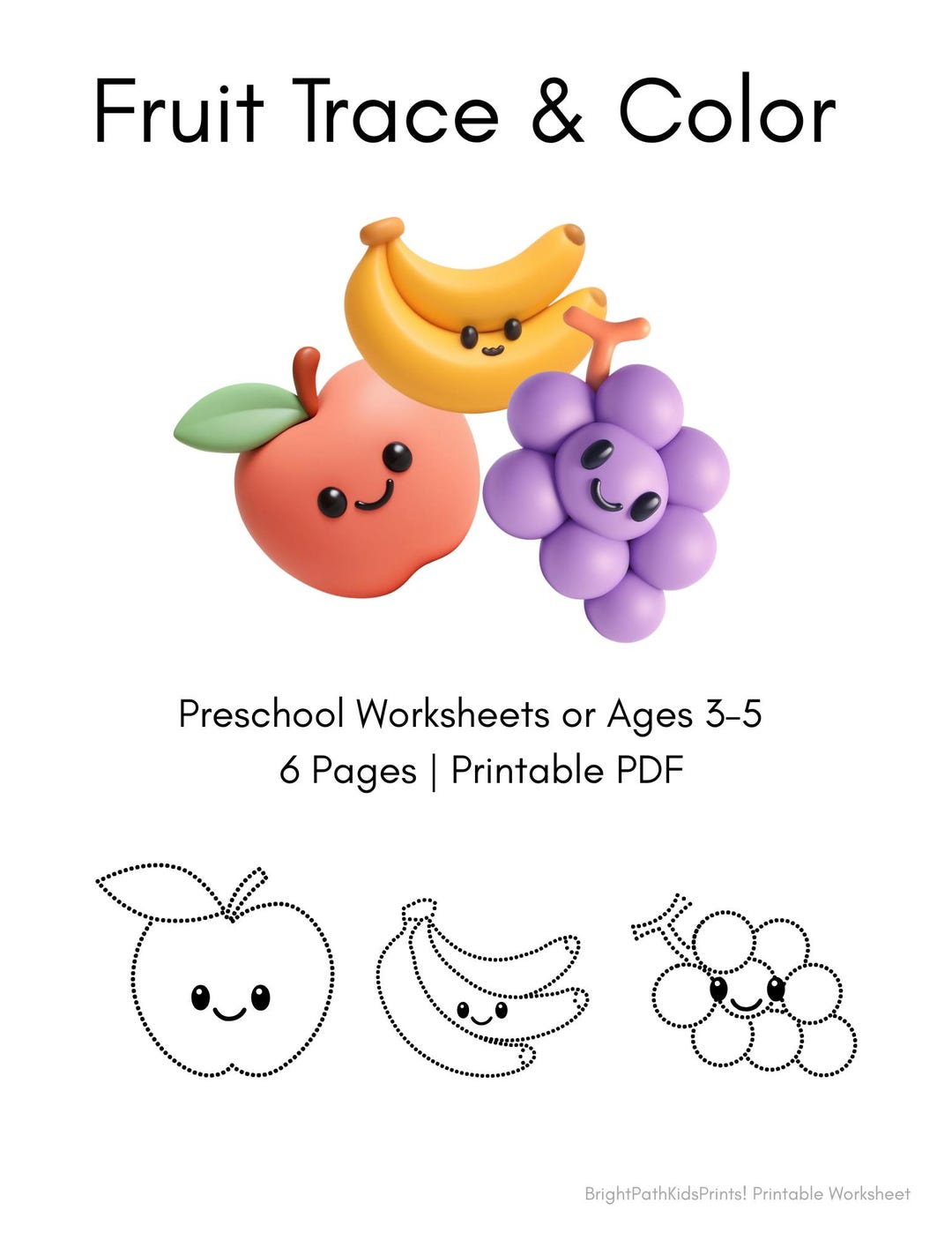 Fruit Trace & Color Worksheets | Preschool Fine Motor Practice ...