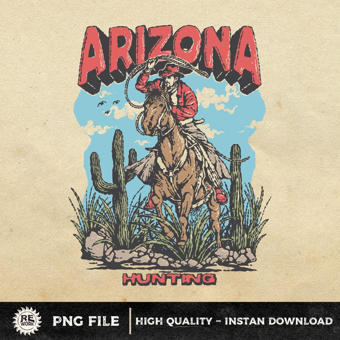 Vintage Arizona Cowboy PNG | Retro Rodeo Horse Illustration (digital ...