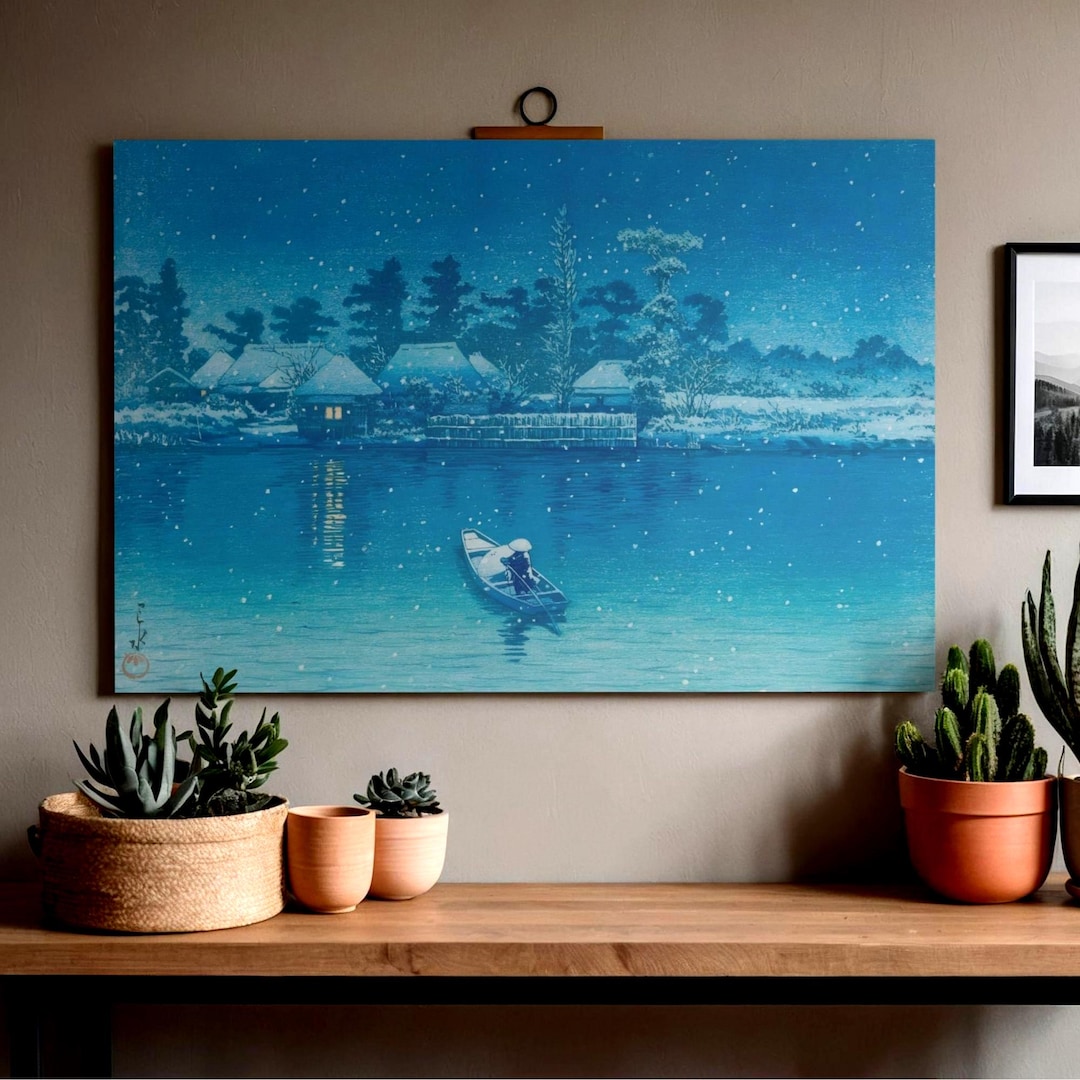 Kawase Hasui Art – Snowy Night in Ushibori | Japanese Woodblock Print ...