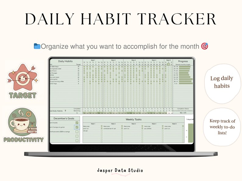 Habit Tracker Google Sheets Template Weekly Habit Spreadsheet Planner ...