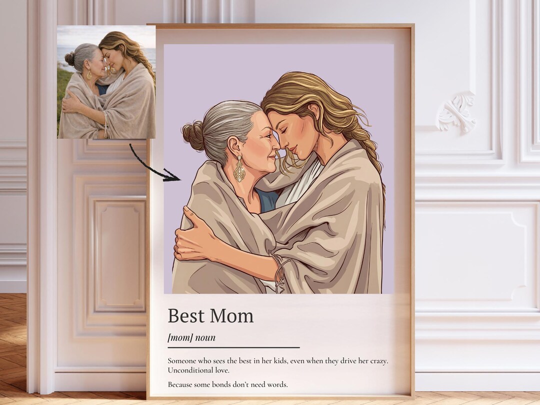 Custom Portrait From Photo for Mom, Personalized Mother Daughter ...