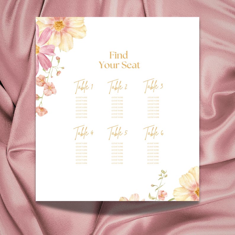 Boho Floral Wedding Seating Chart Template, Editable Canva Poster ...