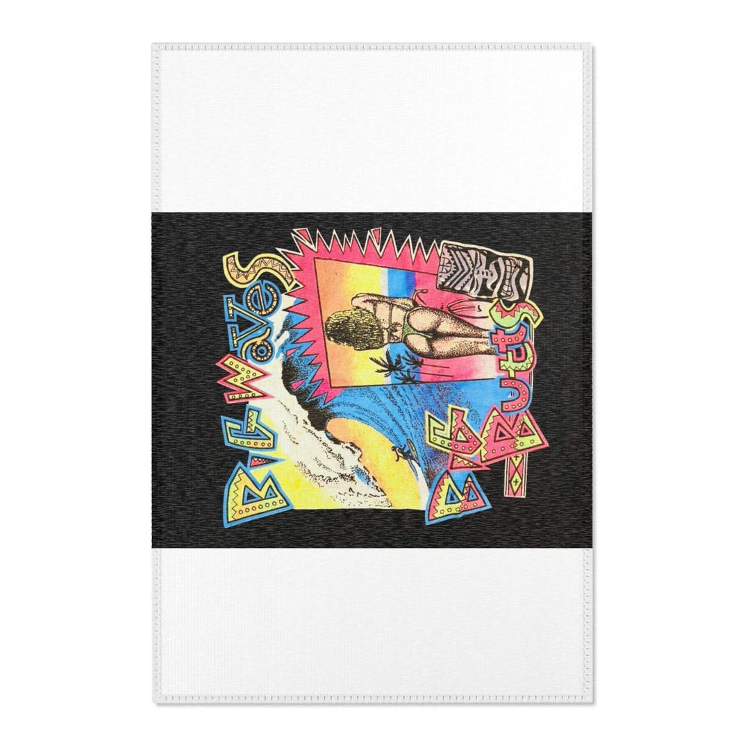 Retro Beach Surfer Area Rug | Tropical Sunset Surfboard Graphic - Etsy