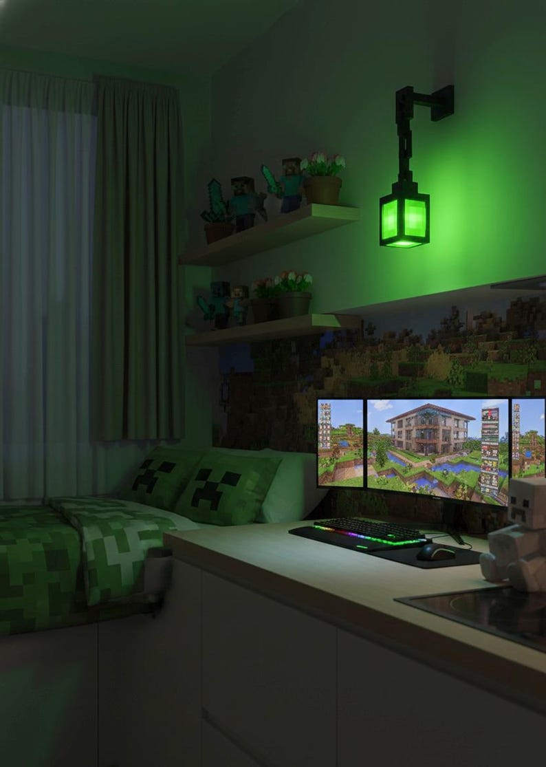 Minecraft-style Pixel Lantern | Wall Mounted LED Lamp | Gamer Room ...