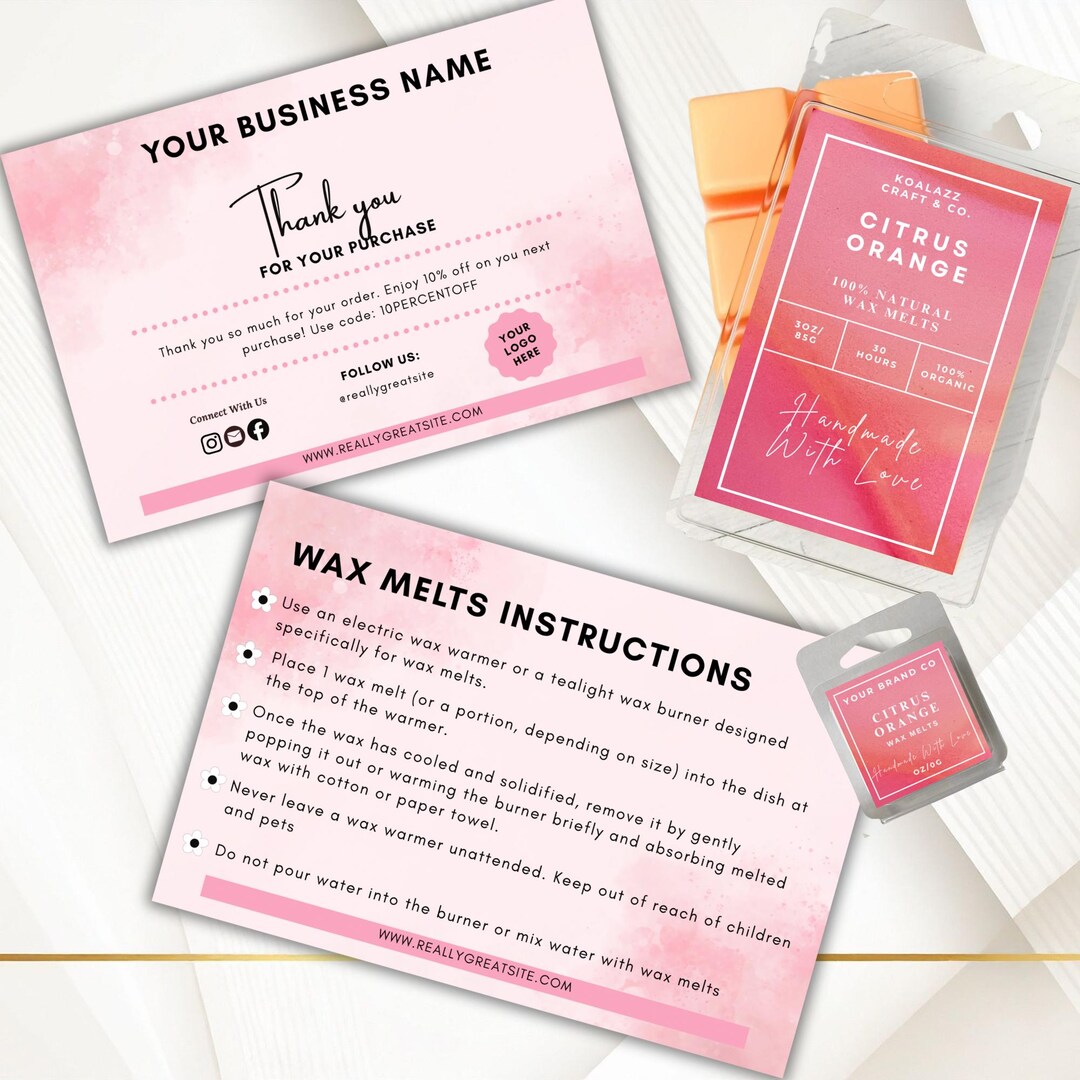 Wax Melt Care Card Template, Printable Instructions, Editable Canva ...