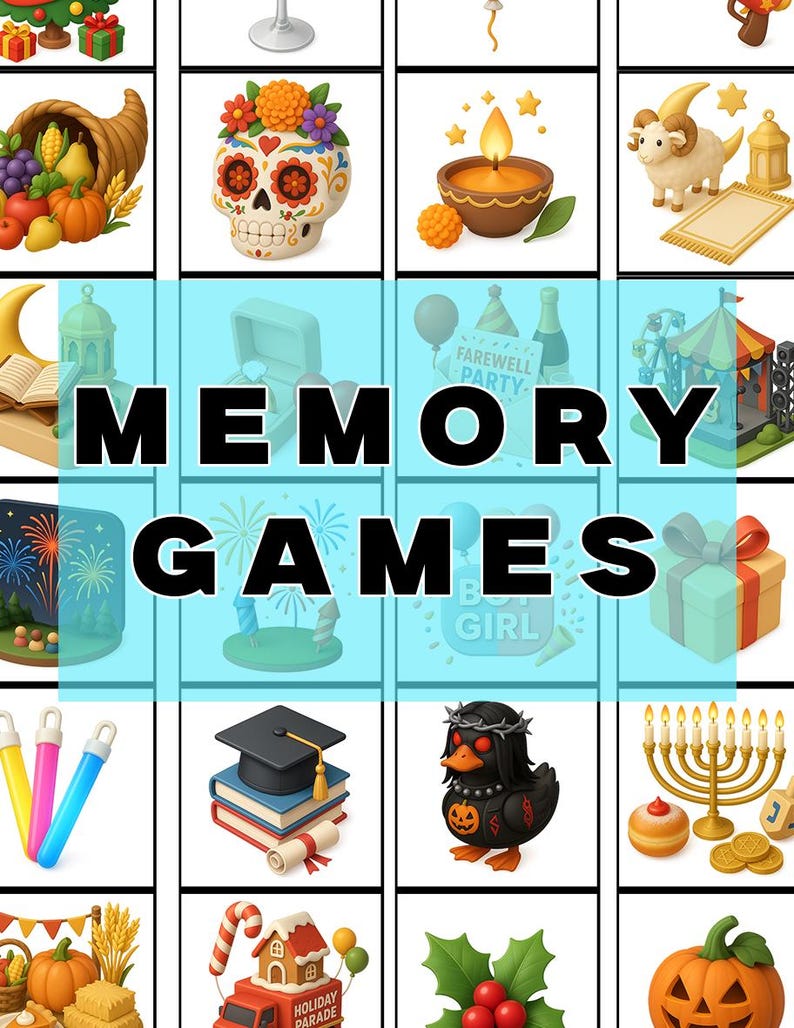 Memory Cards Game With Celebration Items #2 - Etsy