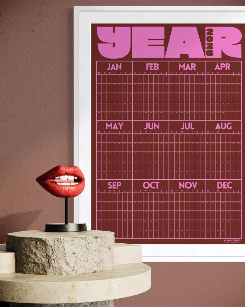 2026 Yearly Digital Calendar - A1 Format, Instant Download. ADHD ...